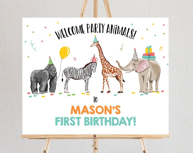 Editable Party Animals Welcome Sign Party Animal Sign Zoo - Etsy