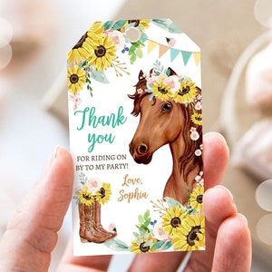 Editable Cowgirl Favor Tags Tags Horse Birthday Party Favor Thank You ...