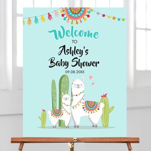 Editable Llama Welcome Sign Llama Baby Shower Welcome Baby Boy Blue ...