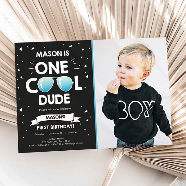 One Cool Dude Birthday Party Invitation - Etsy