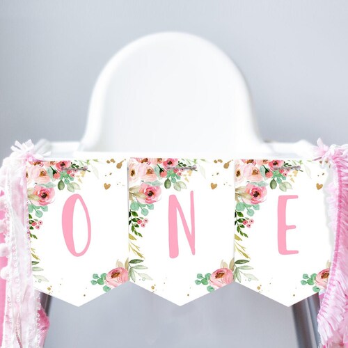 Pink Floral First Birthday Banner Monthly Photo Banner Miss | Etsy