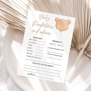 Editable Baby Predictions Baby Shower Game Advice for Parents Teddy ...