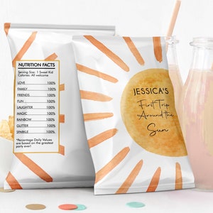 Editable Sun Chip Bag Boho Suns Birthday Party Decor First Trip Around ...