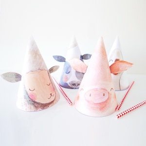 Printable Party Hats Farm Animals Birthday Party Birthday Decor ...