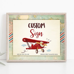 Editable Airplane Custom Sign Travel Adventure Baby Shower Birthday ...
