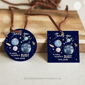 Editable Outer Space Favor Tags Space Birthday Thank You Sticker Galaxy ...