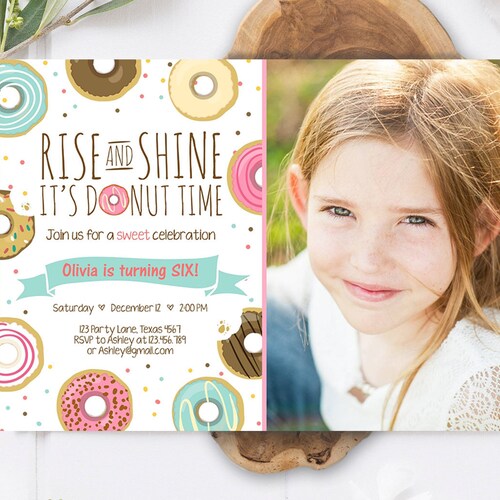 Donut Birthday Photo Invitation Girl Editable Donut Birthday | Etsy