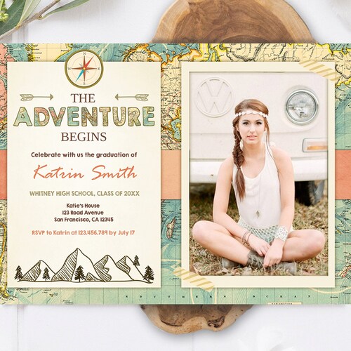 Editable Adventure Awaits Graduation Party Invitation Vintage - Etsy