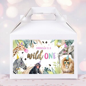 Editable Party Animals Gable Box Label Safari Animals Birthday Gift Box ...