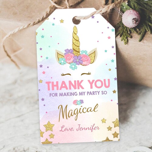 EDITABLE Unicorn Favor Tags Thank You Tags Gift Tags - Etsy