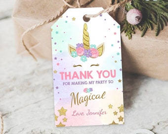 Editable Unicorn Favor Tags Unicorn Magical Birthday Thank You Tags ...
