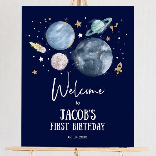 Editable Outer Space Astronaut Welcome Sign Birthday Baby - Etsy