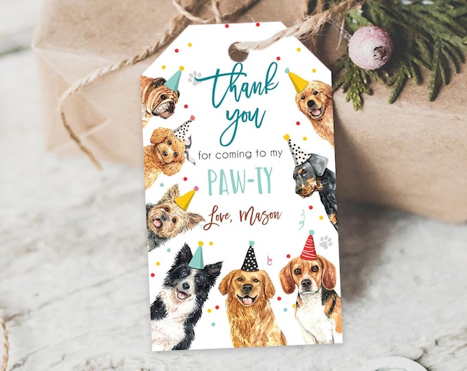 Editable Puppy Favor Tags Puppy Dog Birthday Thank You Tag Boy - Etsy