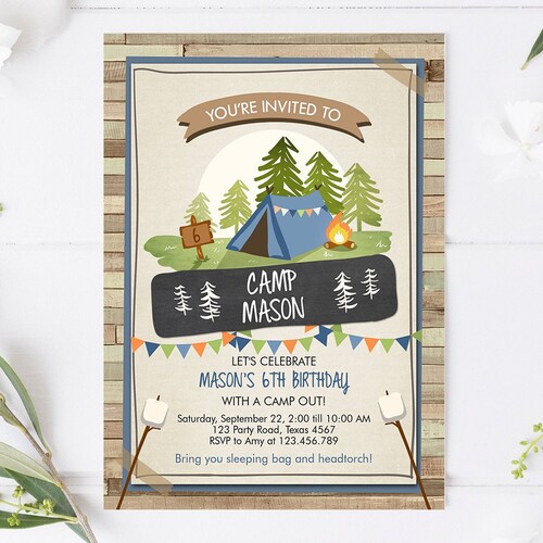 Editable Glamping Party Invitation Camp Out Birthday Invite - Etsy