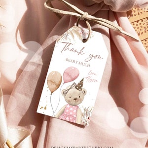 Editable Boho Teddy Bear Favor Tags Thank You Beary Much Tag Teddy Bear ...