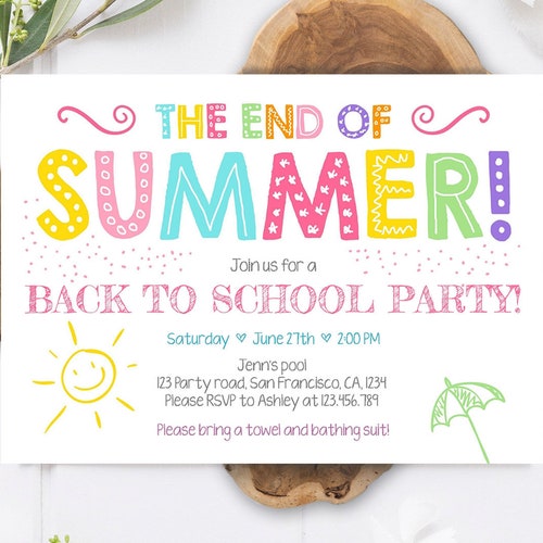 EDITABLE End of School Party Invitation Printable Digital - Etsy