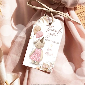 Editable Boho Teddy Bear Favor Tags Thank You Beary Much Tag Teddy Bear ...