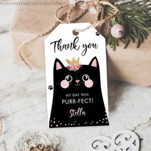 Editable Kitten Birthday Favor Tags Kitty Birthday Thank You Label Cat ...