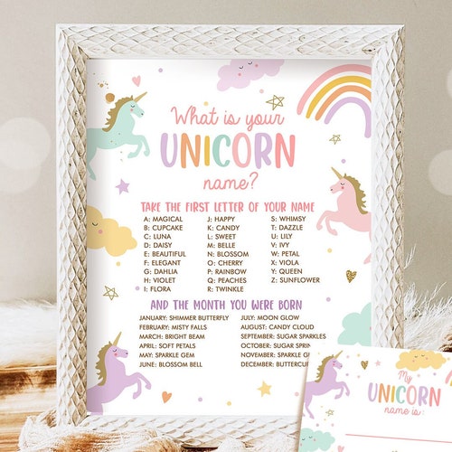 What is Your Unicorn Name Game Unicorn Birthday Game Party - Etsy