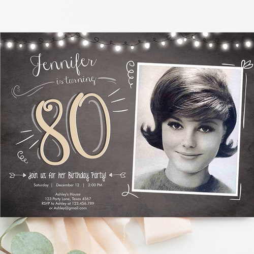 80th Birthday Photo Invitation Eighty Invite Party Photo Etsy