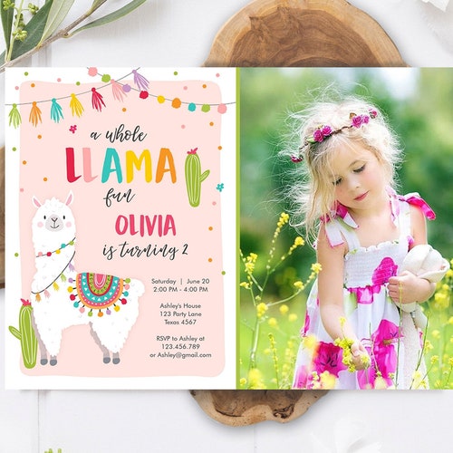 Editable Whole Llama Fun Birthday Invitation Llama Cactus | Etsy