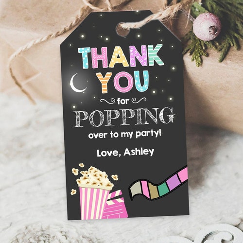 Editable Movie Night Birthday Thank You Tags Favor Tags Movie - Etsy