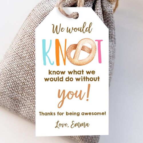 Editable Pretzel Knot Gift Tag Teacher Appreciation Tag Nurse - Etsy