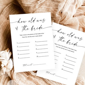 Editable How Old Was the Bride Bridal Shower Game Minimalist Modern ...