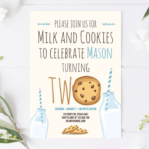 Editable Milk and Cookies Birthday Invitation Royal Blue Milk - Etsy