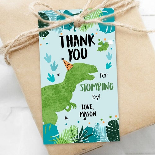 Editable Dinosaur Birthday Favor Tags Gift Tag Boy Green Blue - Etsy
