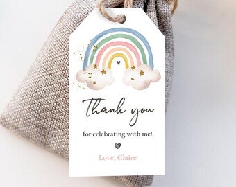 Editable Rainbow Favor Tags Rainbow Birthday Party Thank You Tags Boho ...
