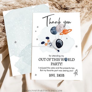 Editable Space Birthday Thank You Card Space Astronaut Thank You Note ...