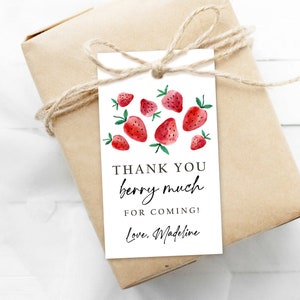 Editable Strawberry Favor Tags Berry Sweet Birthday Thank - Etsy