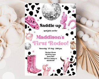 Disco Cowgirl Birthday Invitation Pink Rodeo Party Instant Download ...