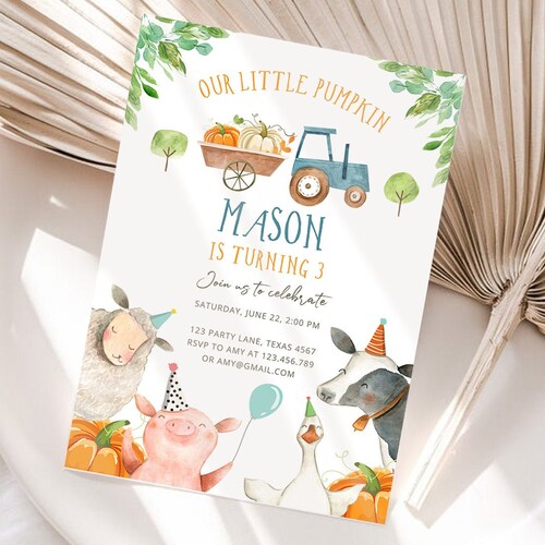 Editable Fall Farm Birthday Invitation Farm Animals Pumpkin - Etsy