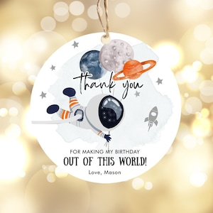 Editable Outer Space Favor Tags Astronaut Birthday Thank You Sticker ...