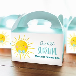 Editable Sunshine Boy Birthday Party Gable Box Favor Label Boho Sun ...