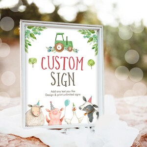 Editable Custom Sign Farm Animals Sign Boy Barnyard Birthday Green ...