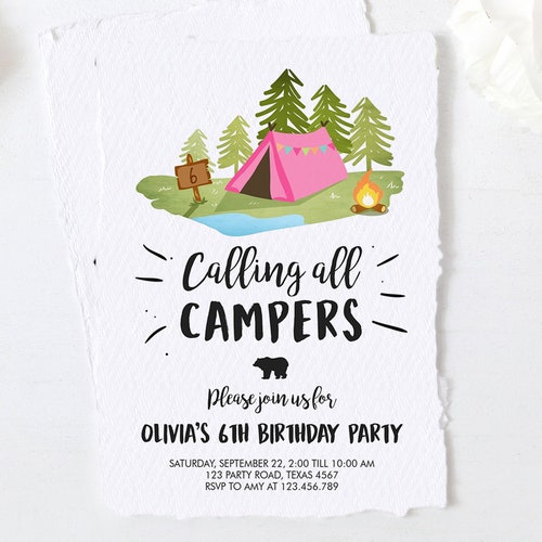 Editable Glamping Party Invitation Camp Out Birthday Invite - Etsy