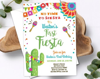Editable First Fiesta Birthday Invitation Let's Fiesta Siesta Cactus ...