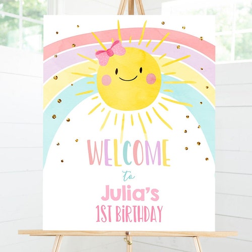 Editable Sunshine Rainbow Birthday Milestone Sign Pastel | Etsy