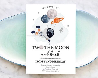 Editable Two the Moon Outer Space Birthday Invitation Out of - Etsy