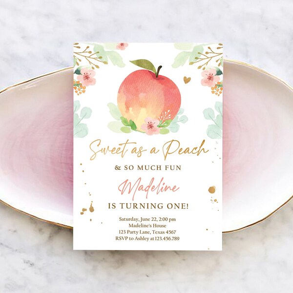 First Birthday Peach Invitation - Etsy