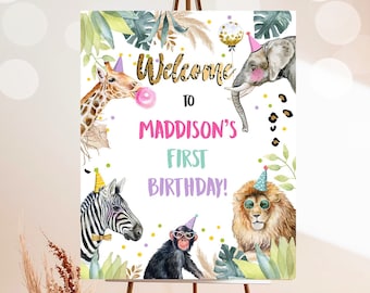 Editable Party Animals Welcome Sign Party Animal Sign Zoo Safari ...
