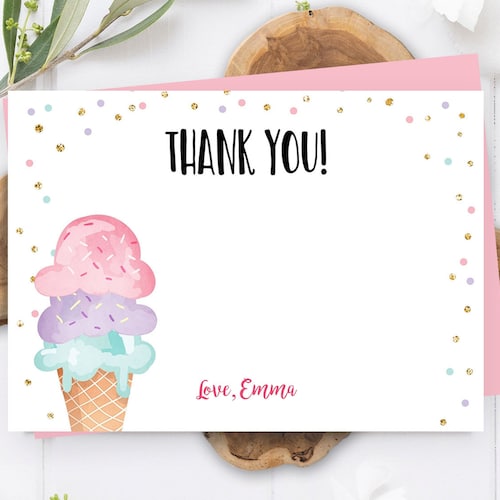 Editable Ice Cream Thank You Card Ice Cream Birthday Thank You - Etsy
