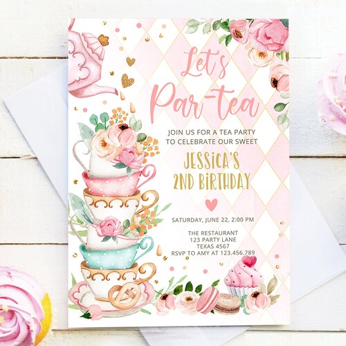 Editable Tea Birthday Invitation Girl Par-tea Invite Virtual - Etsy