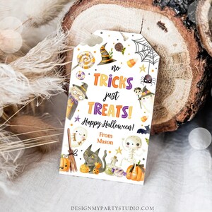 Editable Halloween Gift Tag No Tricks Just Treats Halloween Treat Tag ...