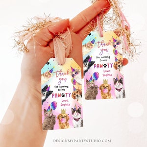 Editable Cats and Dogs Favor Tags Cat Birthday Thank You Tag Girl Puppy ...