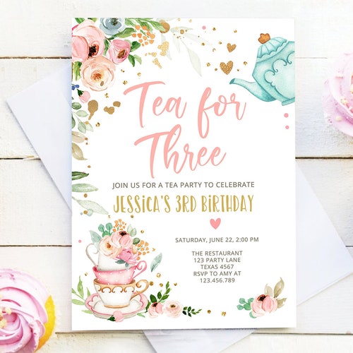 Editable Tea for Three Birthday Invitation Tea for Three 3rd - Etsy