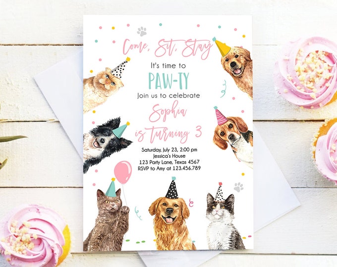 Editable Cats and Dogs Birthday Invitation Cat Dog Birthday - Etsy